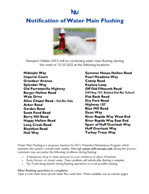 Water Main Flushing – 92.3 WNPC